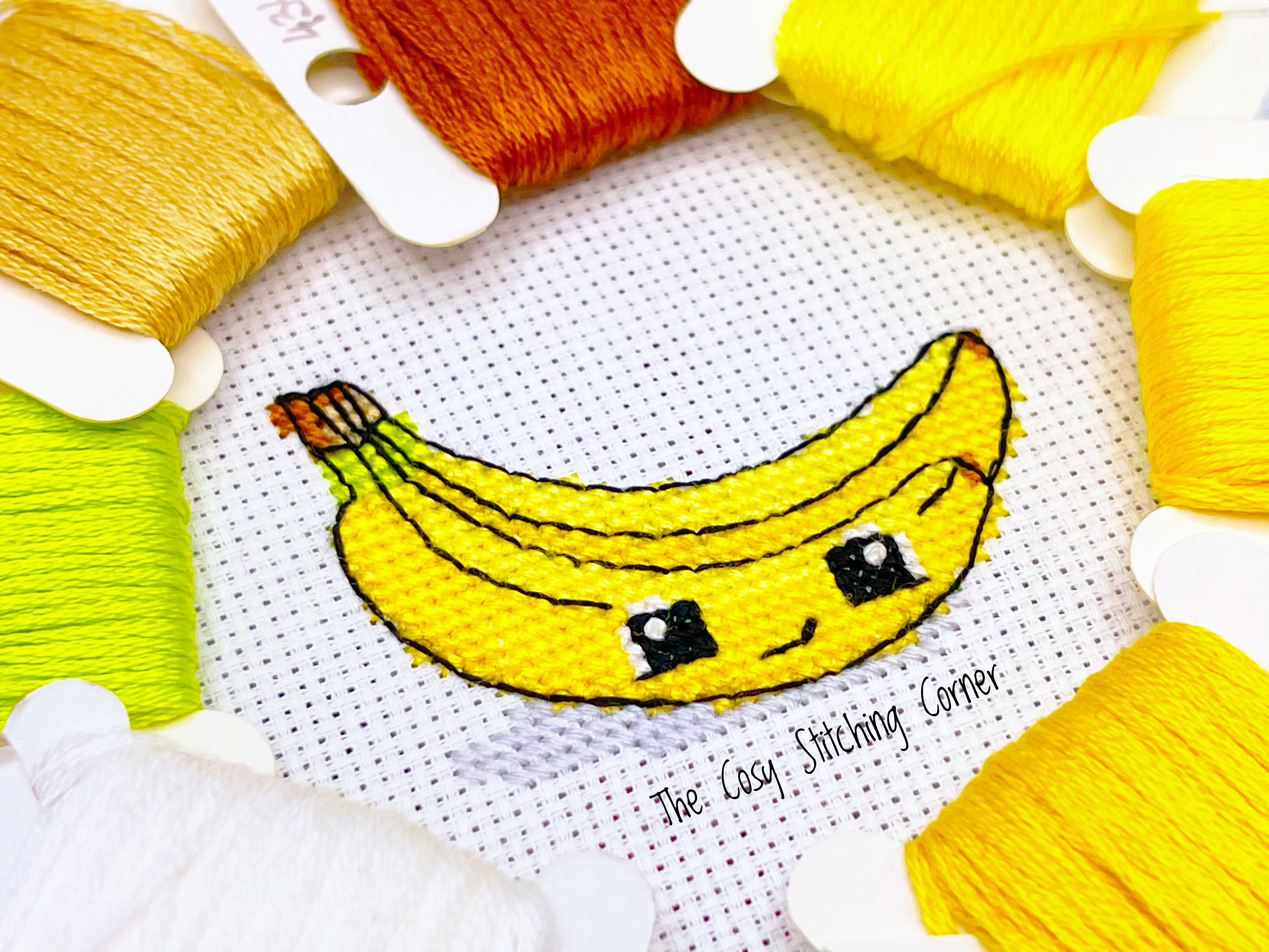 Mini Banana Cute Counted Cross Stitch Chart, Modern Kawaii Fruit Cross ...