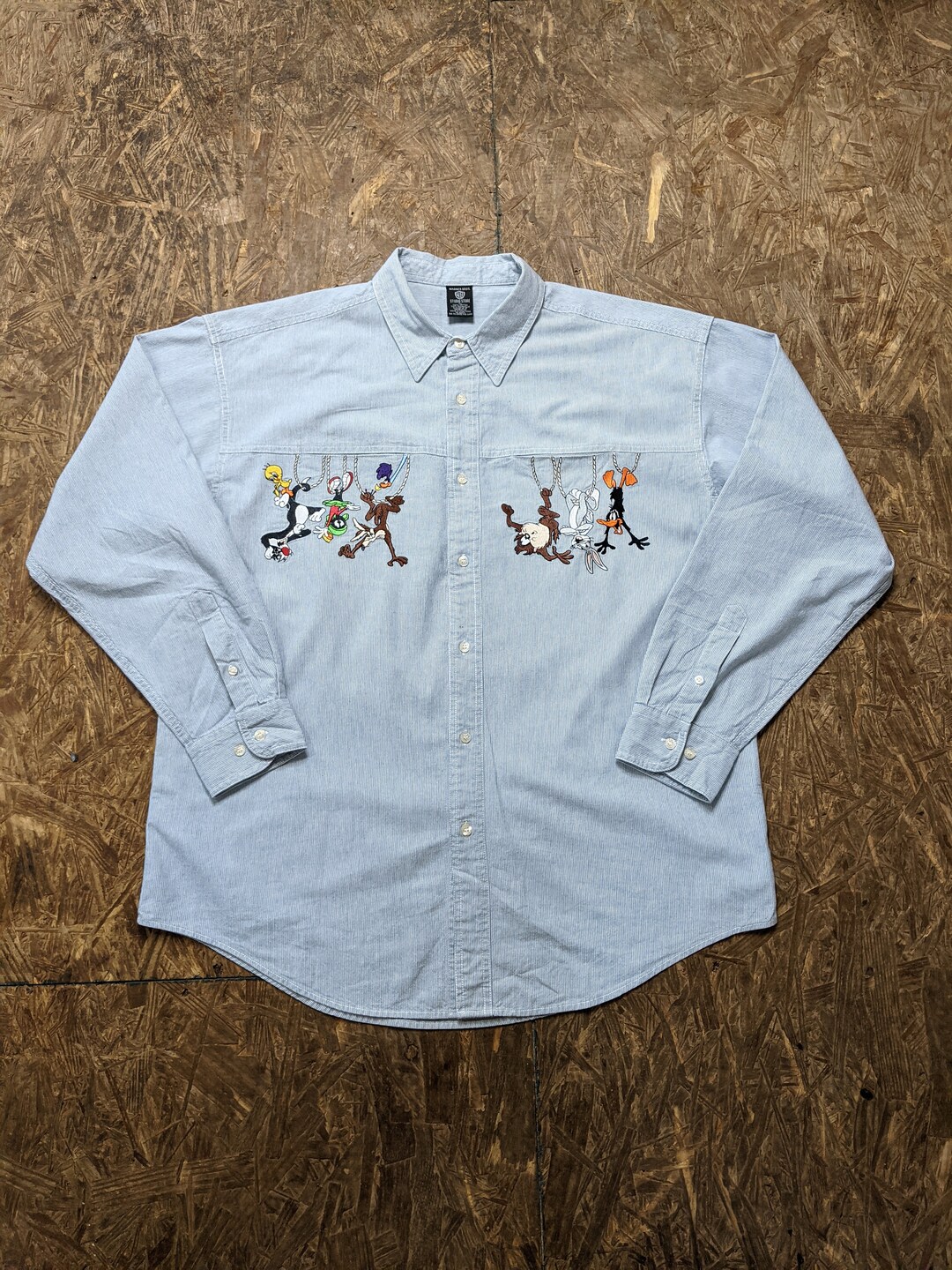 Vintage 90's 1999 WB Warner Bros Denim Button up Shirt Bugs Bunny Daffy ...