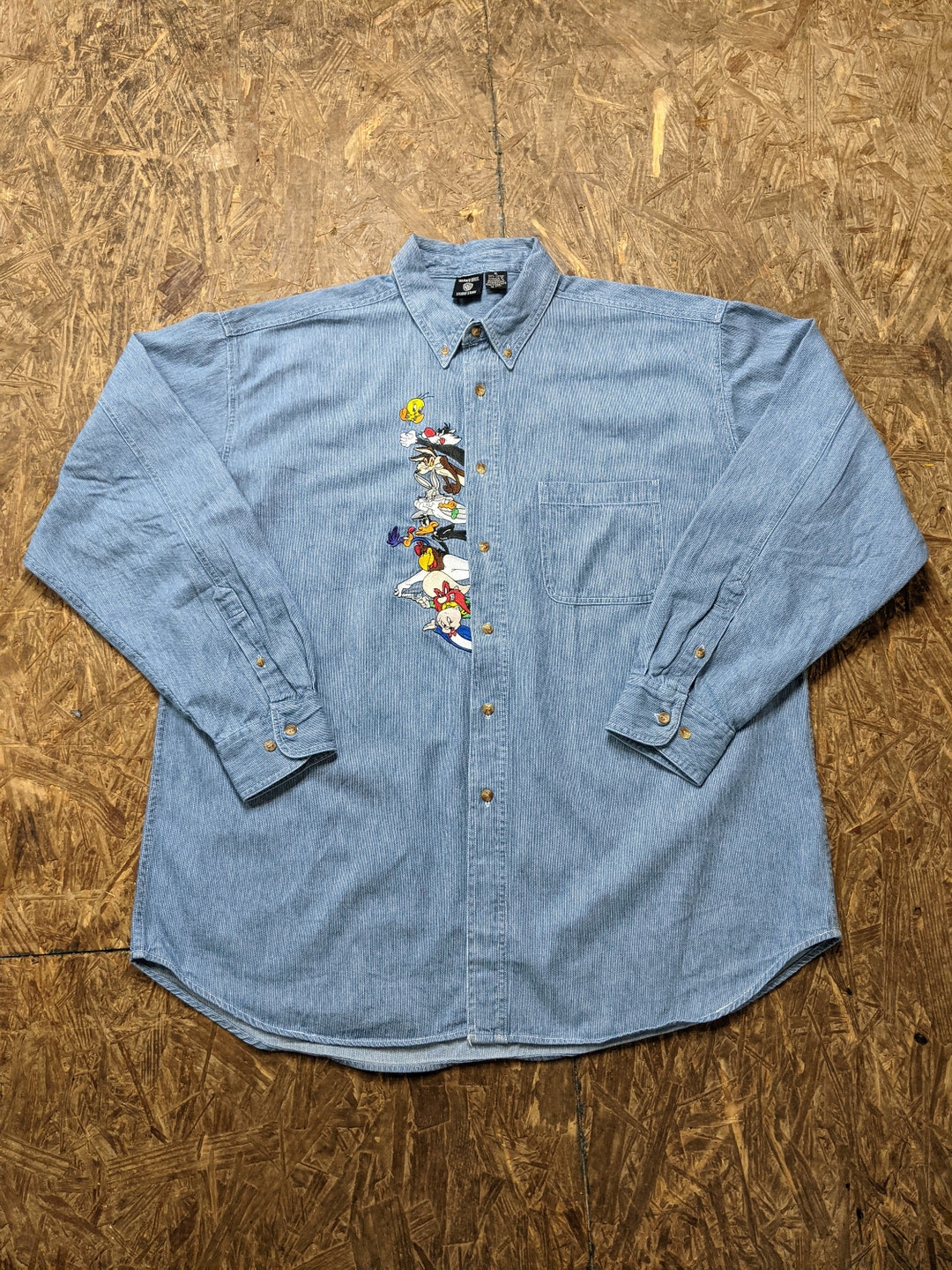 Vintage 90's 1999 WB Warner Bros Denim Button up Shirt Bugs Bunny Daffy ...