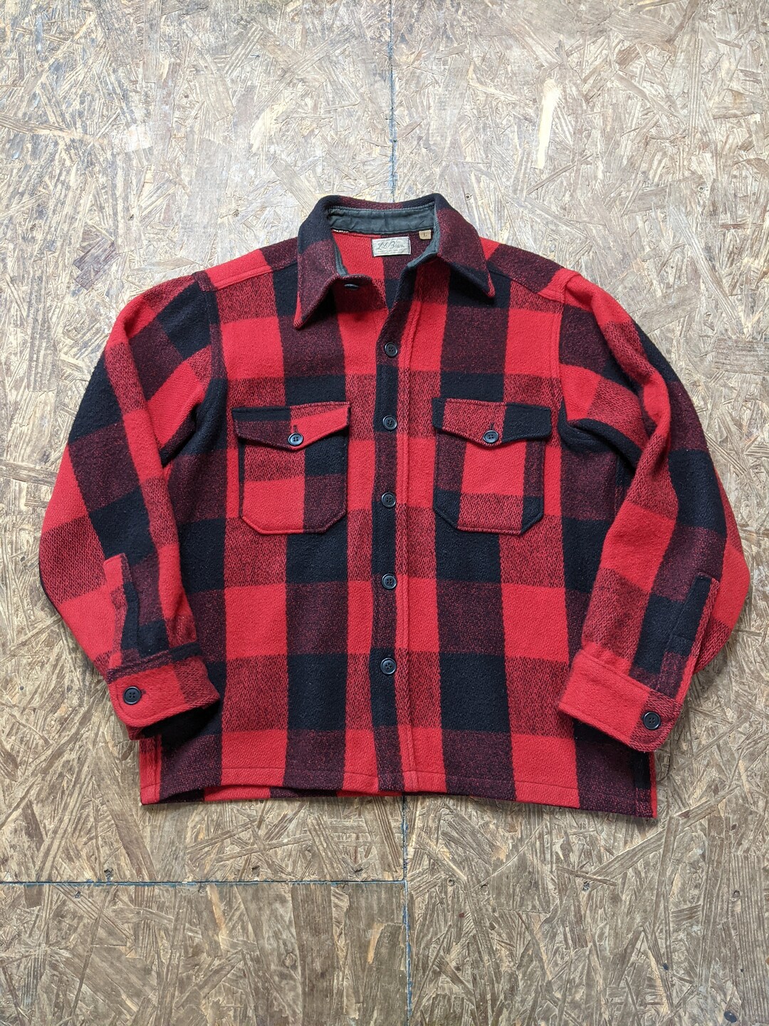 Vintage 50's 60's LL Bean Wool Full Button Lumberjack Red & Black ...