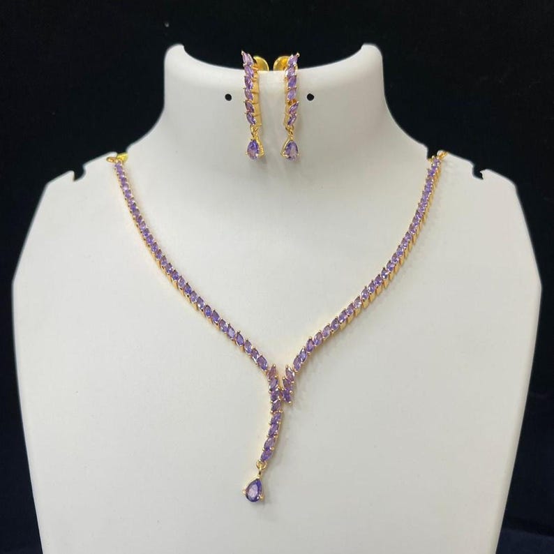 Gold Plated Marquise Cut Ruby Necklace Earring Set, Teardrop Pendant ...