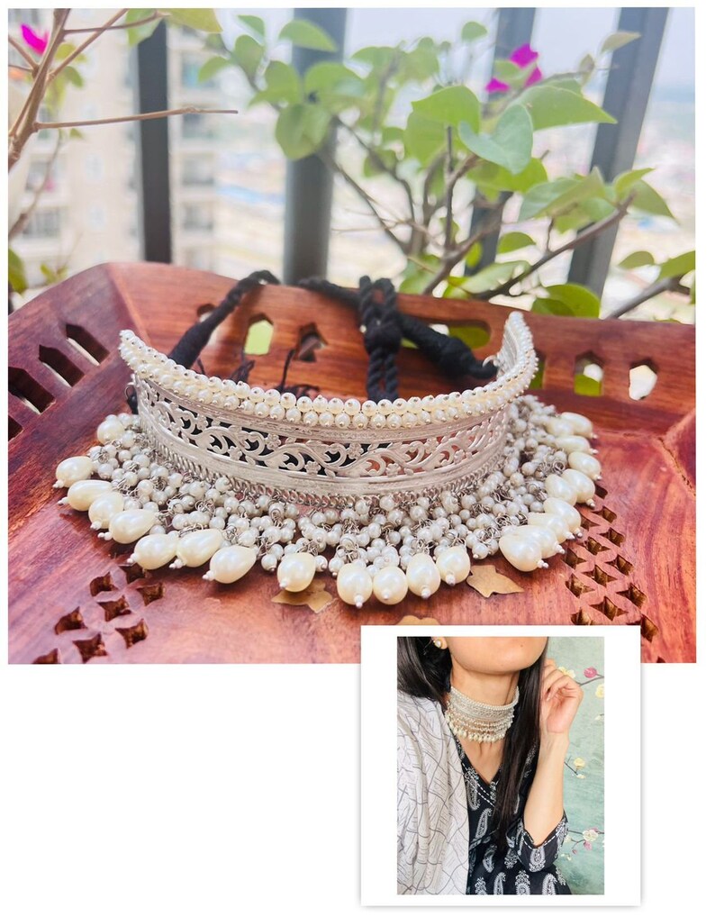 Classic Oxidized Silver Plated Necklace, Silver Matte Finished Jewelry ...