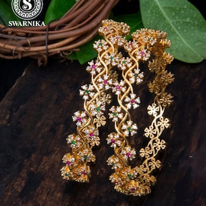 Beautiful Gold Plated Ruby Bangles Red Diamond Bangles Set Premium ...