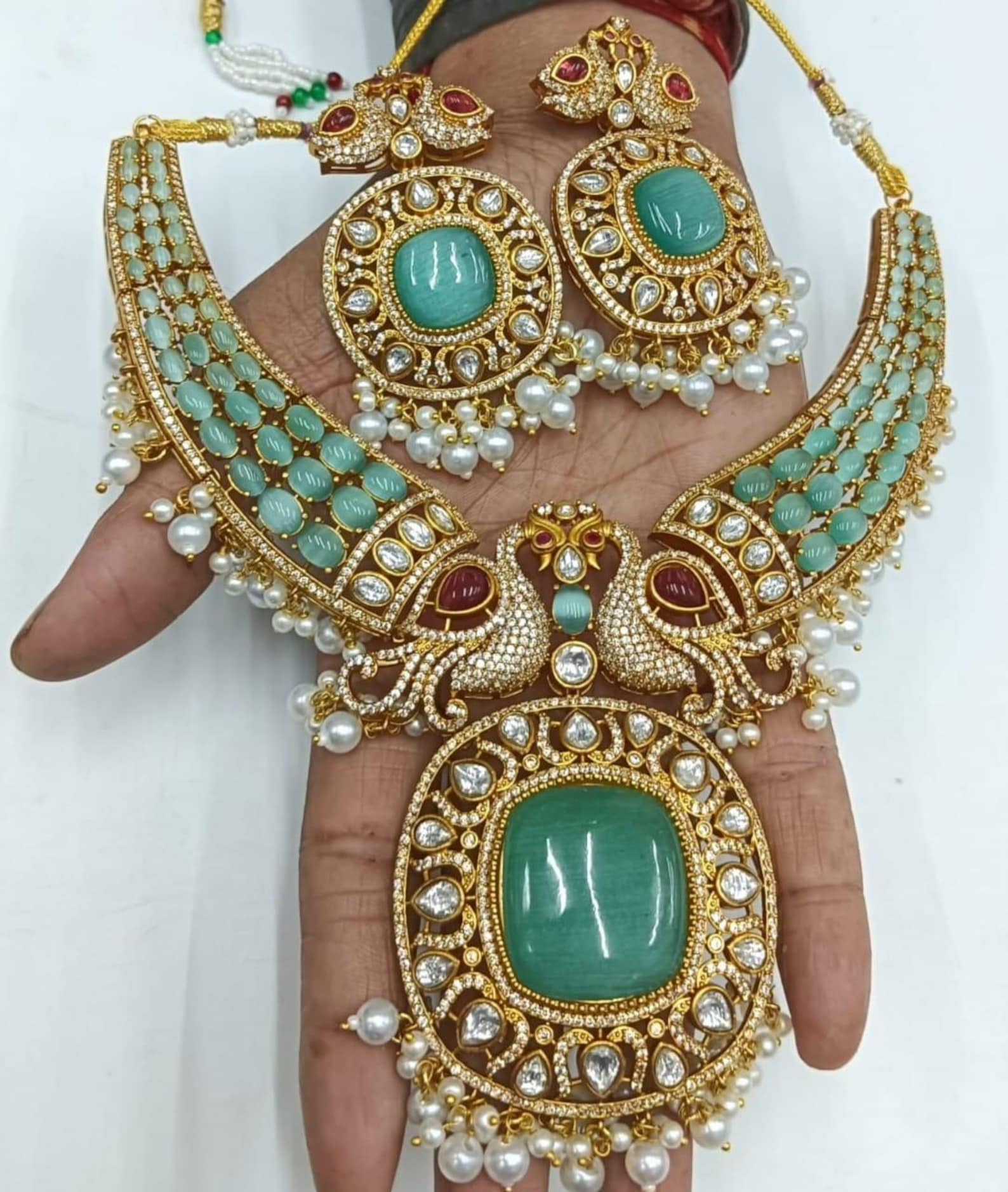 Kundan Diamond Necklace Set: Pearl Silver Foil, Gold Plated Wedding ...