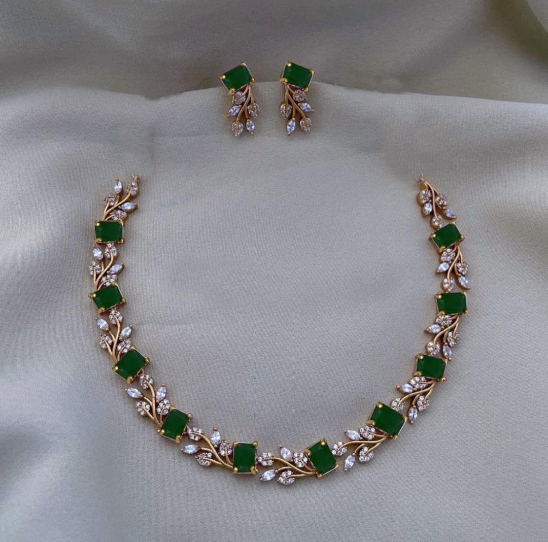 American Diamond Choker Necklace Jewelry Set Gold Plated Choker Set ...