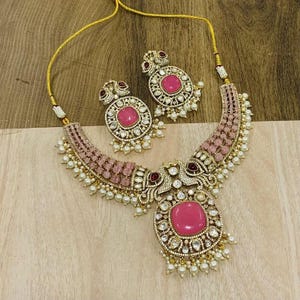 Kundan Diamond Necklace Set: Pearl Silver Foil, Gold Plated Wedding ...