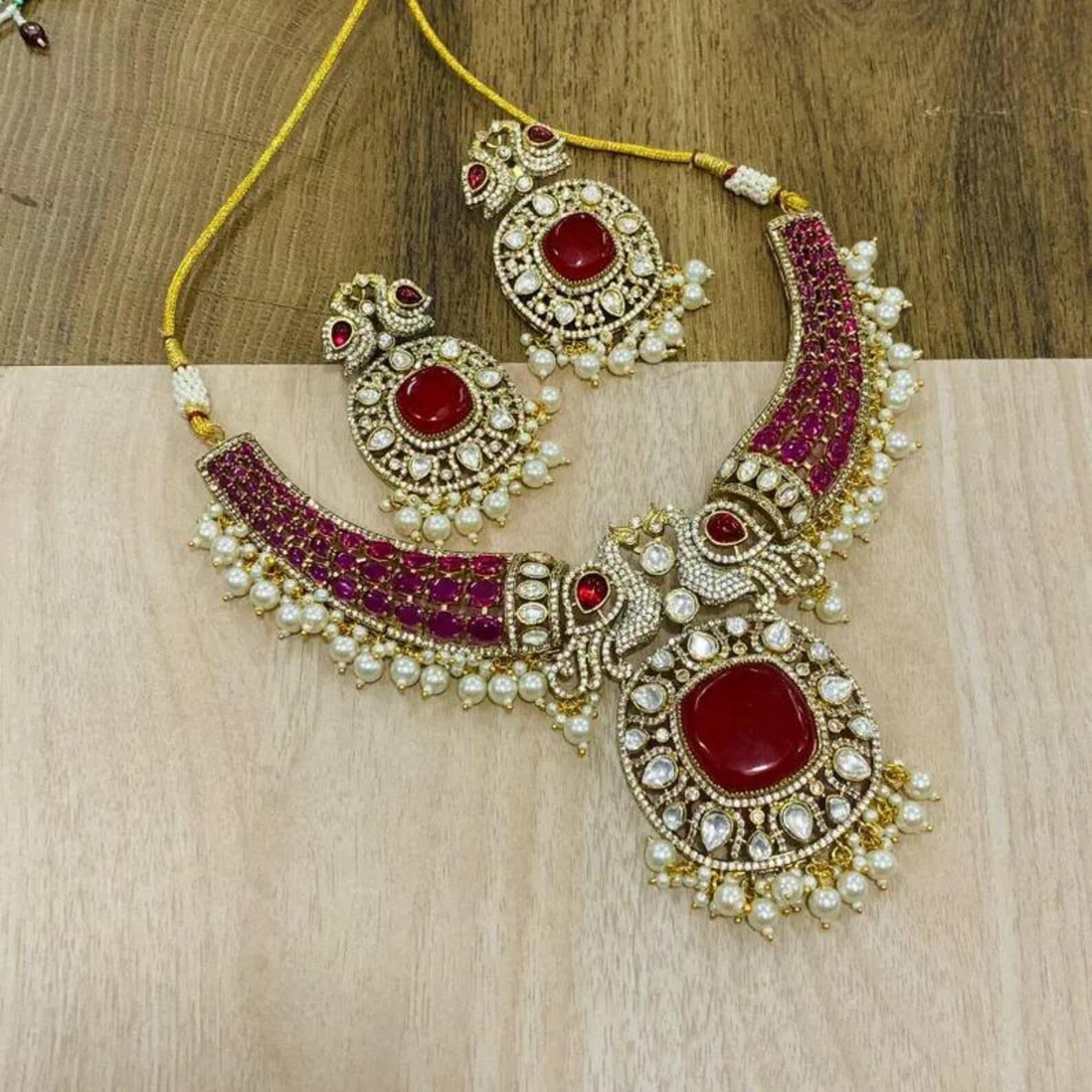 Kundan Diamond Necklace Set: Pearl Silver Foil, Gold Plated Wedding ...