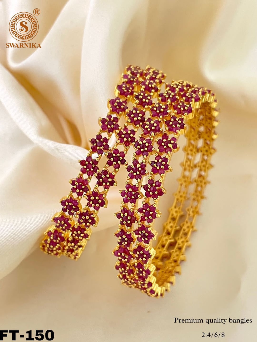 Beautiful Gold Plated Ruby Bangles Red Diamond Bangles Set Premium ...