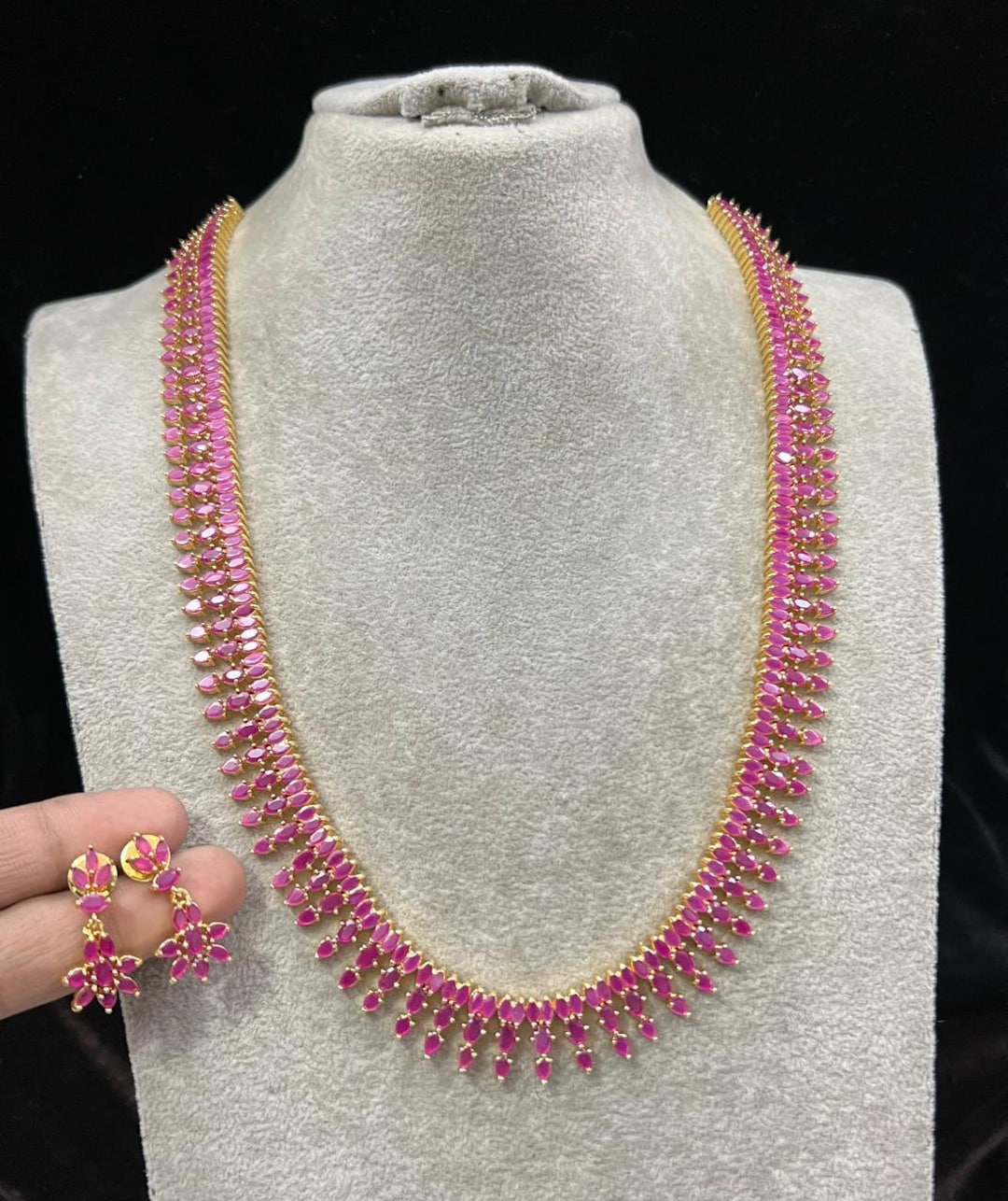 Ruby CZ Diamond Gold Plated Necklace Earring Set: Indian Bridal Jewelry ...