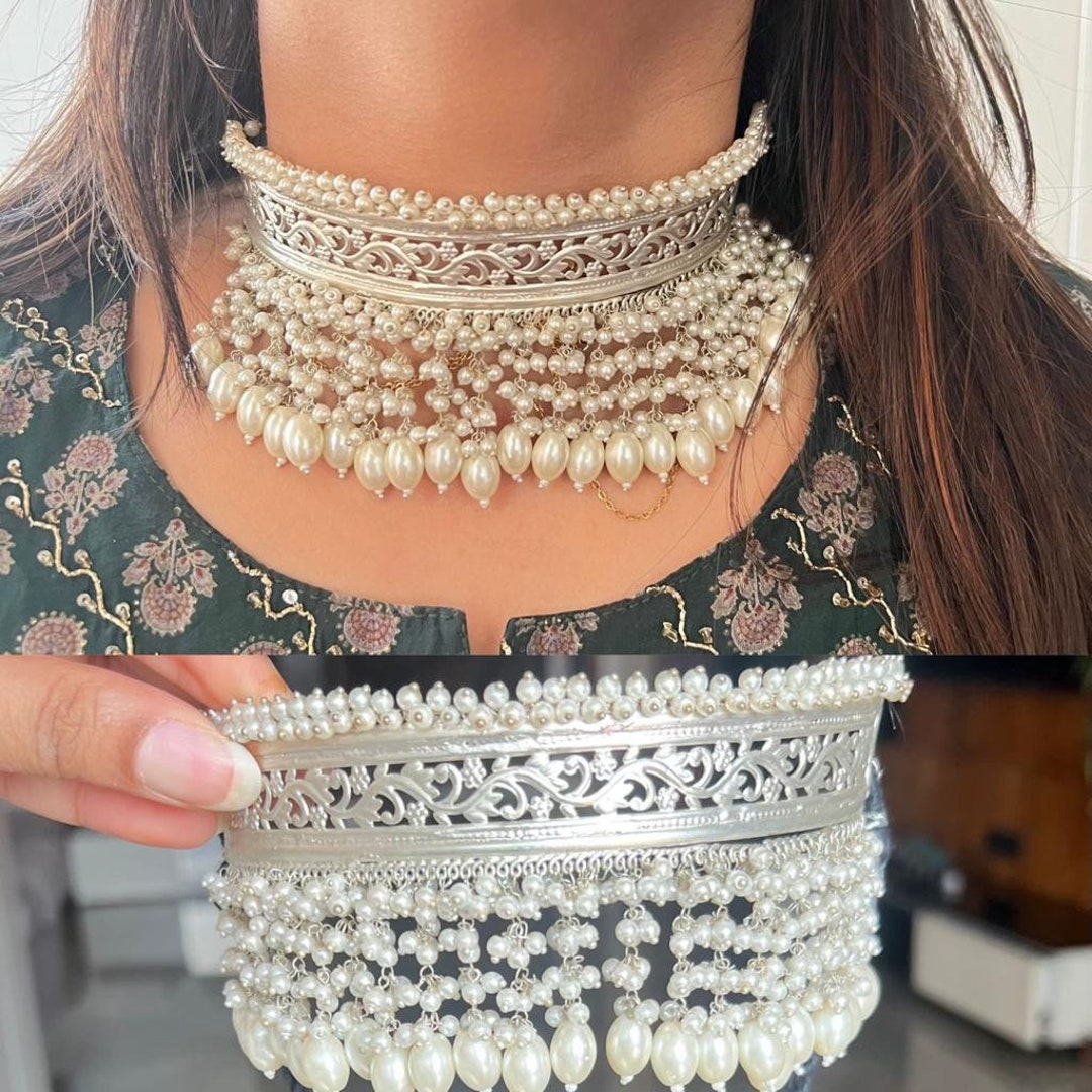 Classic Oxidized Silver Plated Necklace, Silver Matte Finished Jewelry ...