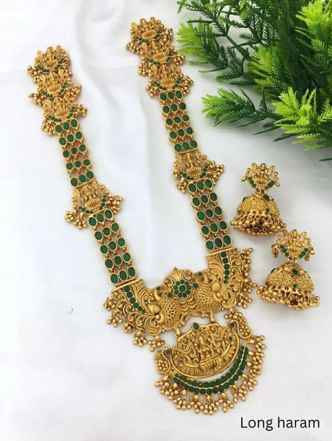 Indian Temple Jewelry Gold Long Haram Necklace Traditional South Indian ...