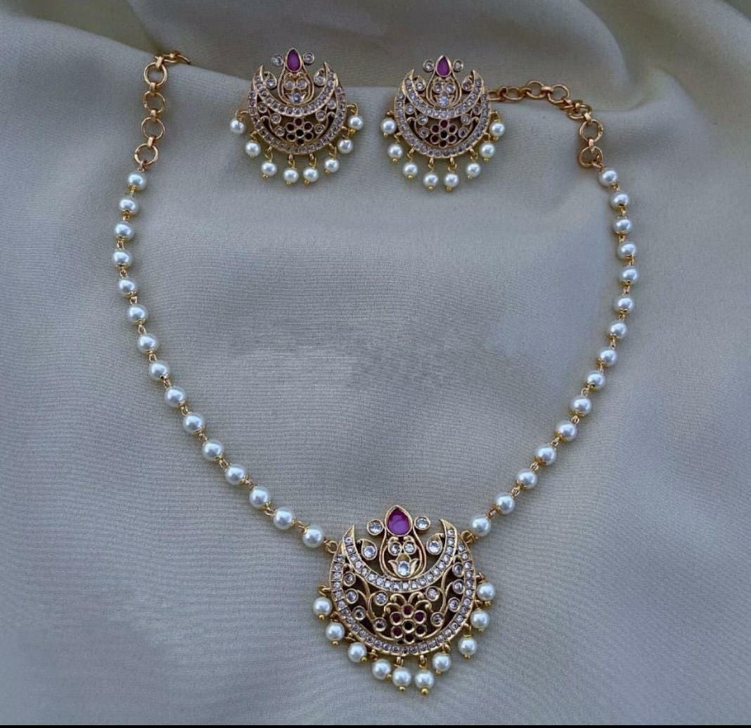 CZ Diamond Pear Necklace, Unique Designer Jewelry Set, South Indian ...