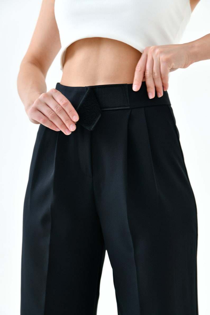 Women's Black or White Velcro Waist Palazzo Pants, Adjustable Waist ...