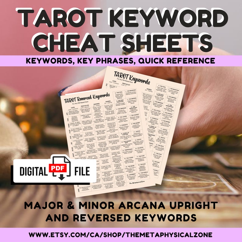 Tarot Keyword Cheat Sheet Printables-- Minor and Minor Arcana, Rider ...