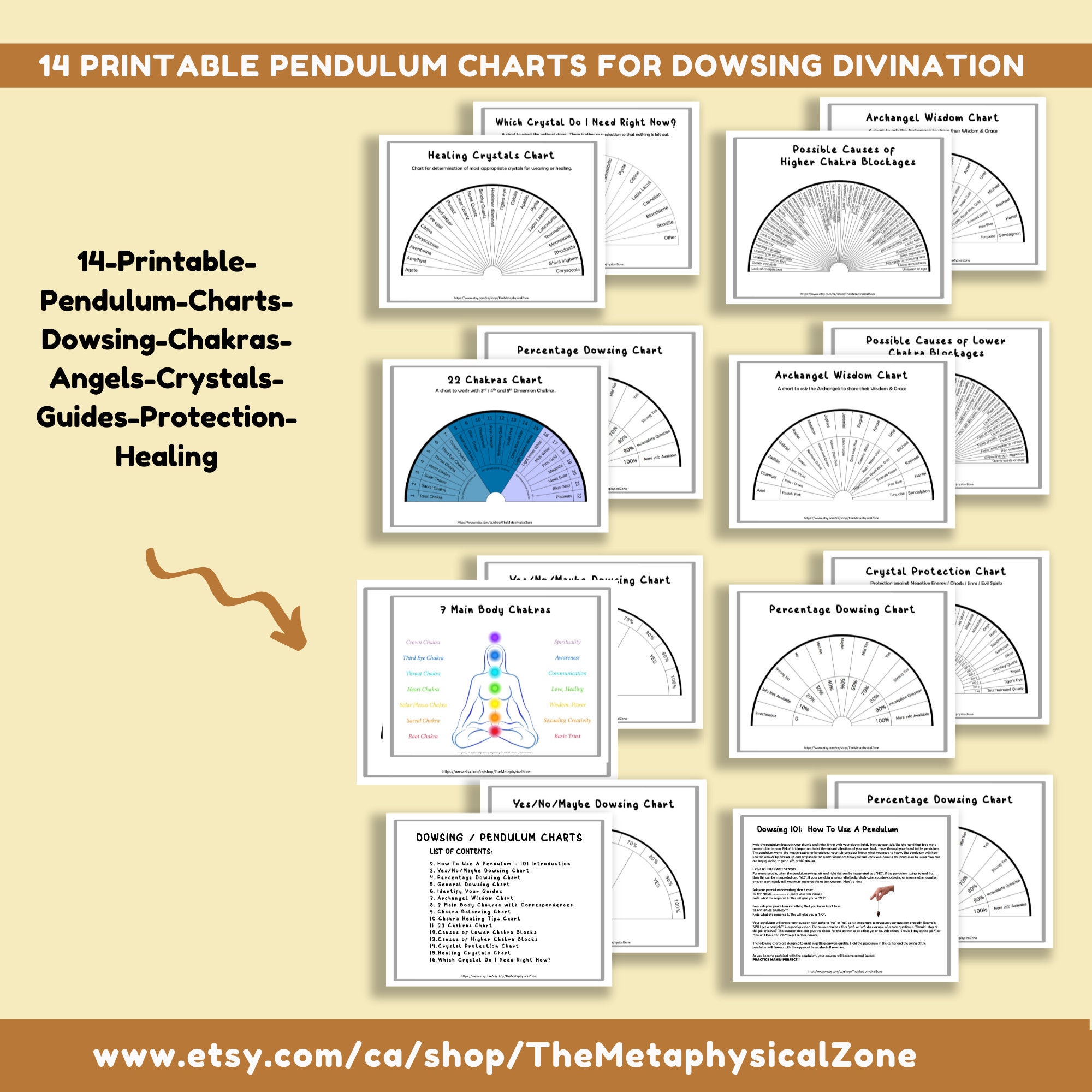 14 Printable Pendulum Charts for Dowsing Divination Fortune Telling Kit Chakras Angels Crystals ...