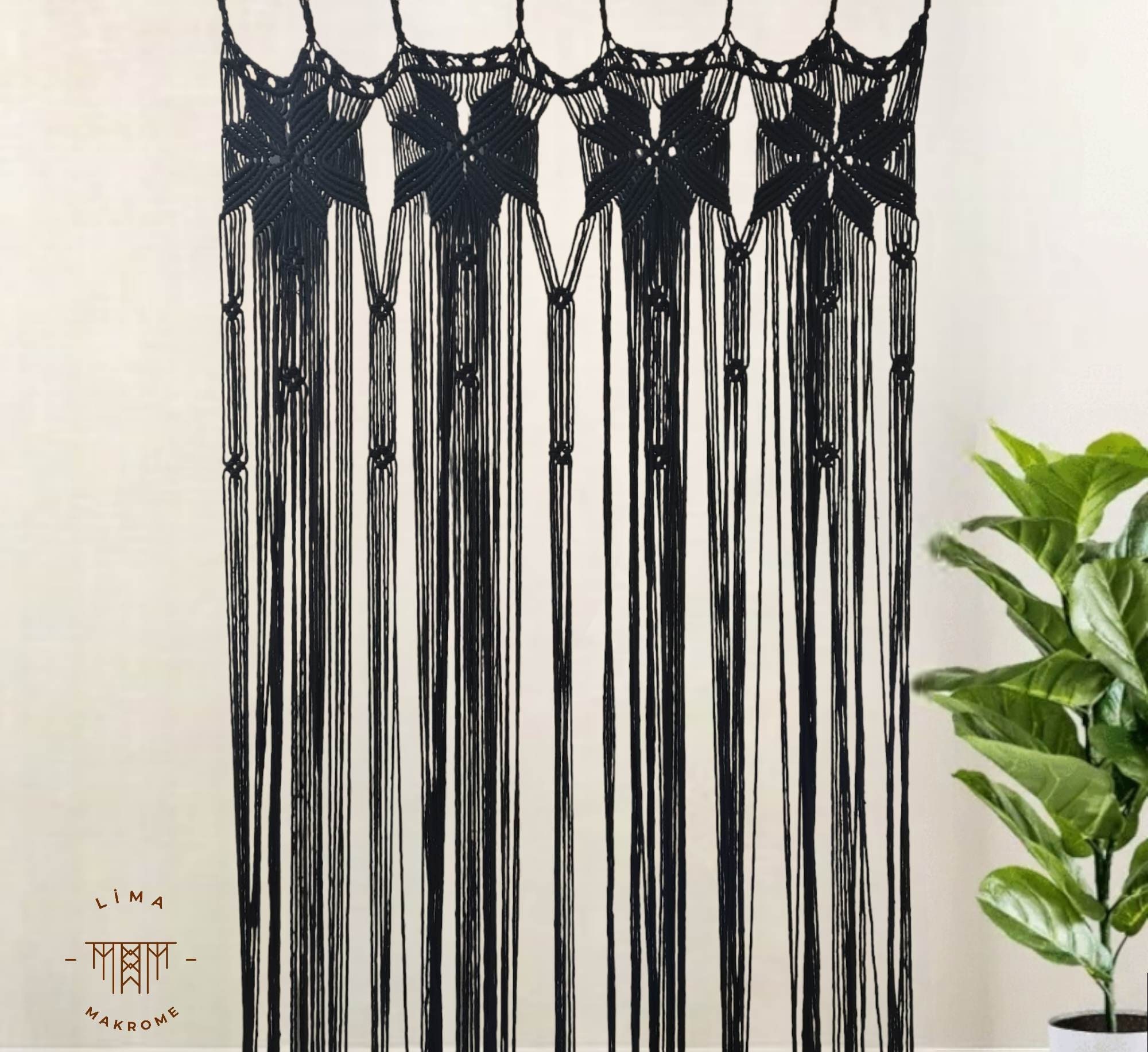 Black Macrame Curtain, Macrame Window Curtain, Macrame Door Curtain ...