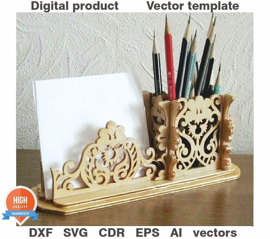 Carved Pencil Holder. Laser Cut Files SVG DXF Vector Pattern - Etsy