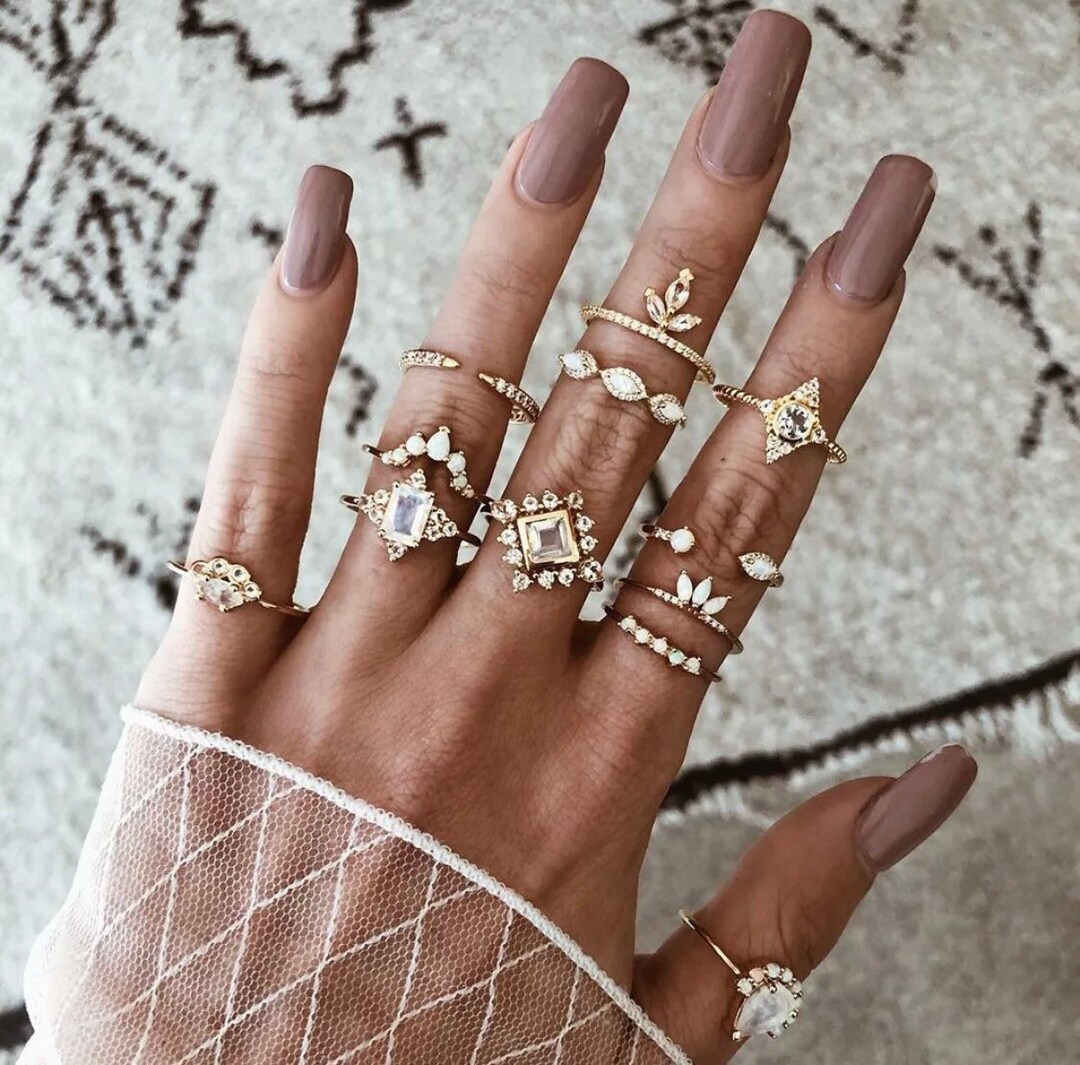 12 Piece Boho Bling Ring Set, Stackable Blog Rings, Boho Hippie Rings ...