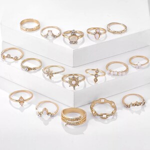 Boho Opal Moonstone Gold Stackable Ring Set - Etsy