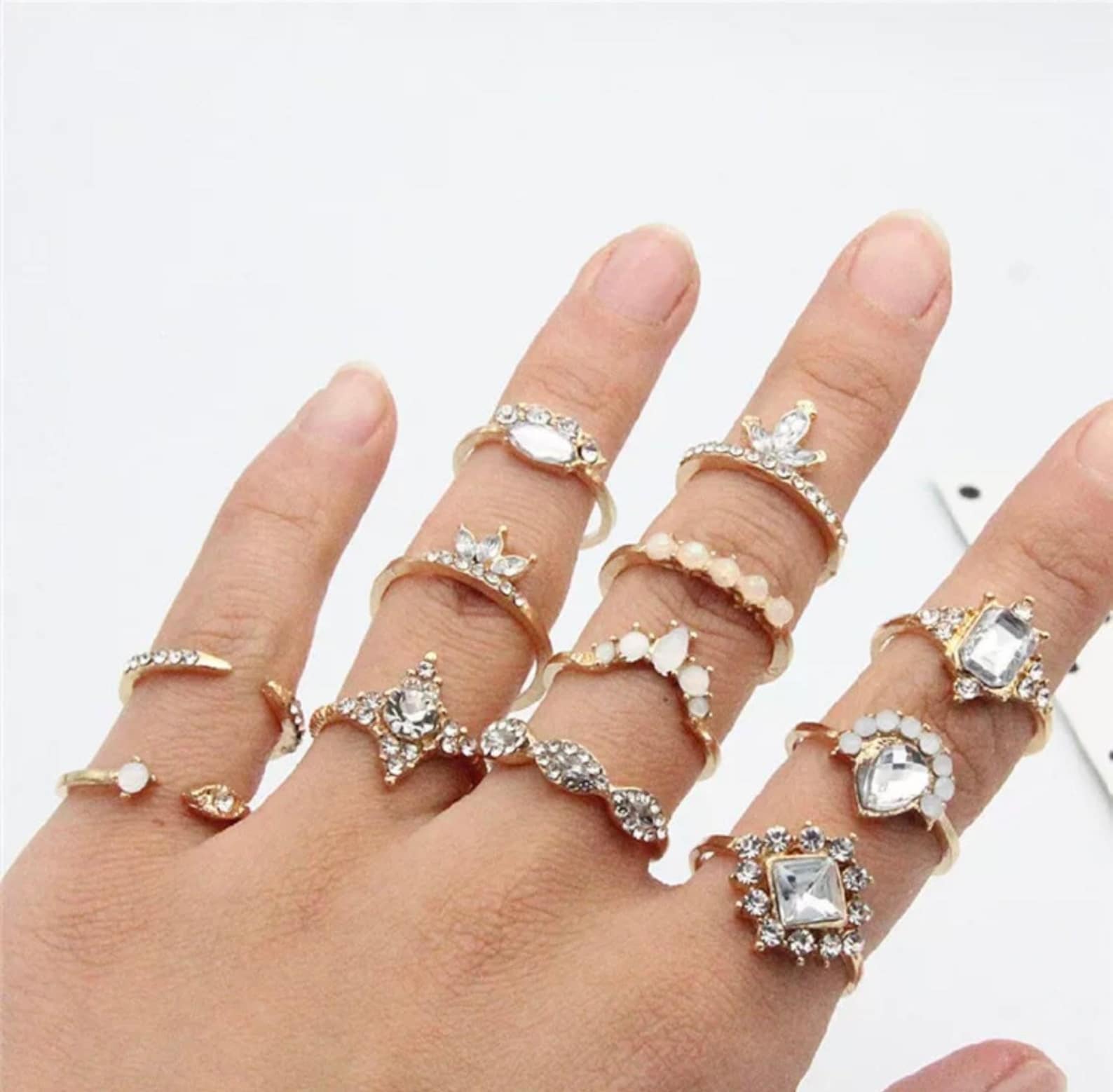 12 Piece Boho Bling Ring Set Stackable Blog Rings Boho - Etsy