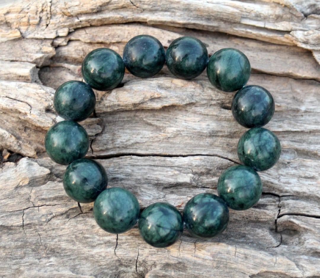 Nephrite Jade Bracelet – AAA Natural Green Gemstone Handmade Stretch ...