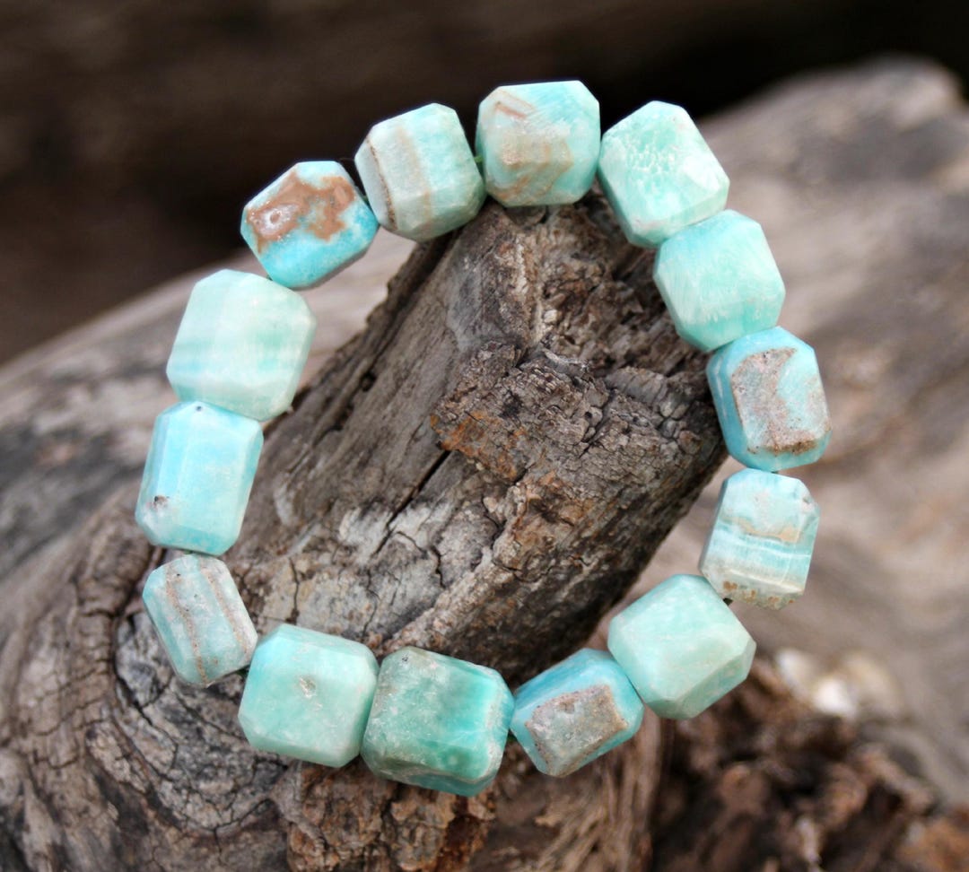 Natural Blue Aragonite Bracelet – Round Beaded Crystal Healing Jewelry ...