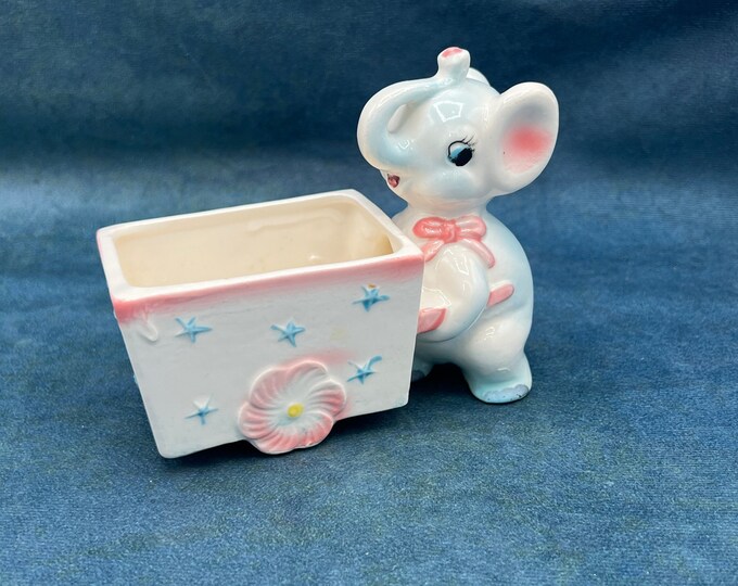 Vintage Planter Elephant Pushing Cart - Etsy