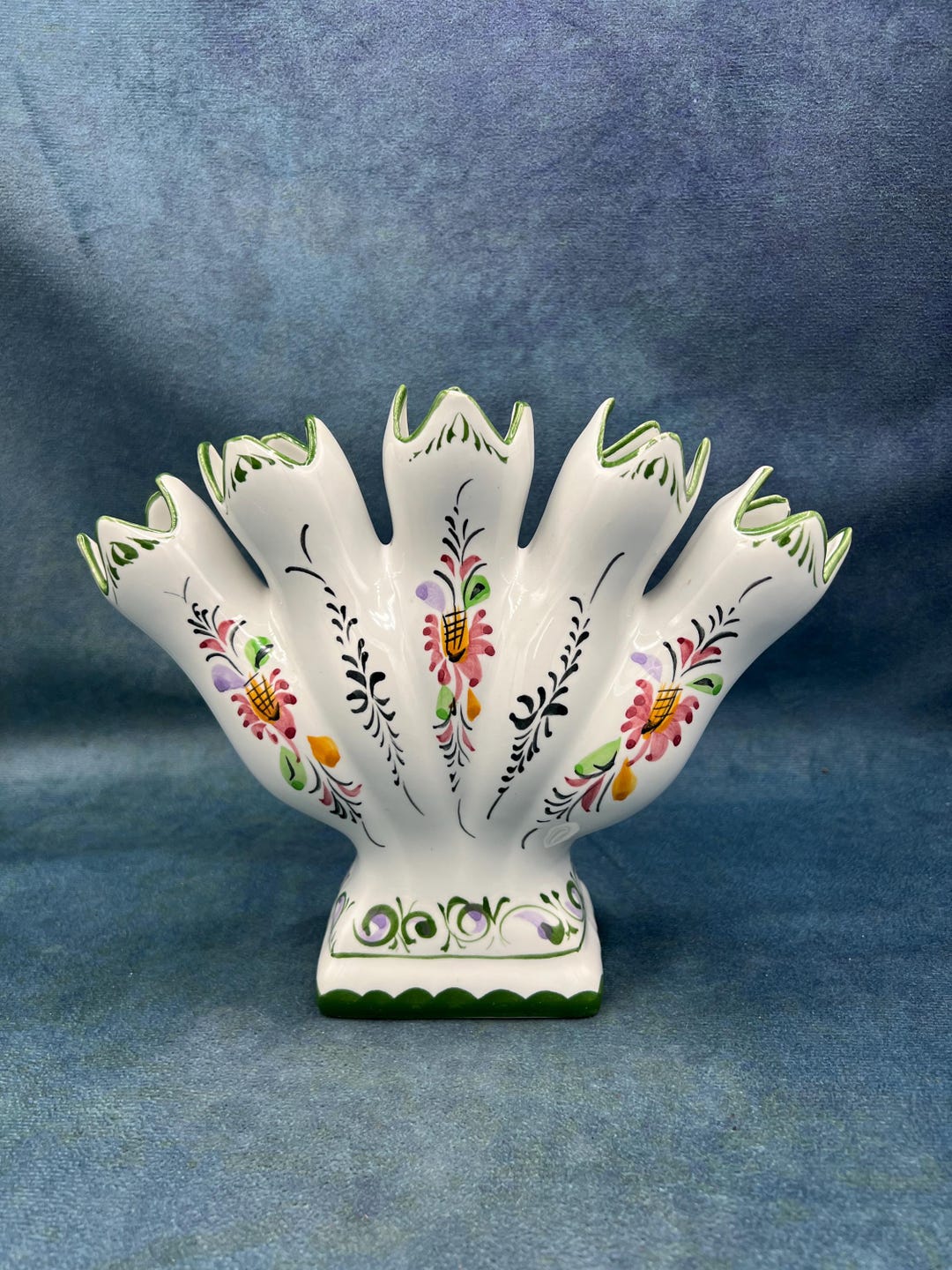 Vintage Five Finger Vase Hand Painted in Portugal Hand Fan Vase Tulip ...
