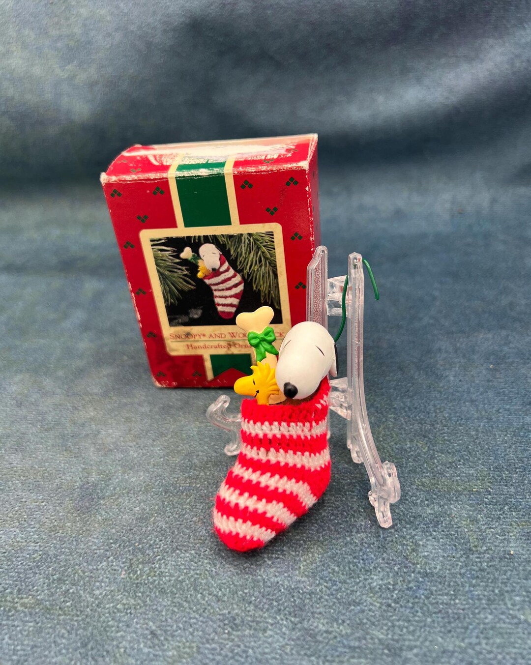 Vintage Hallmark Christmas Snoopy and Woodstock Ornament Striped ...