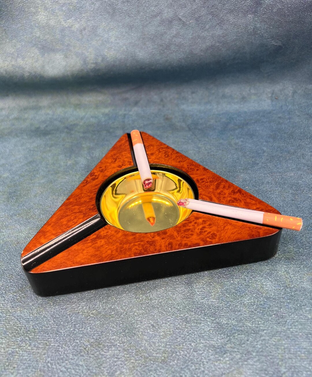 Vintage Ashtray 1980s Style Triangle With Three Cigarette Rest and Gold ...