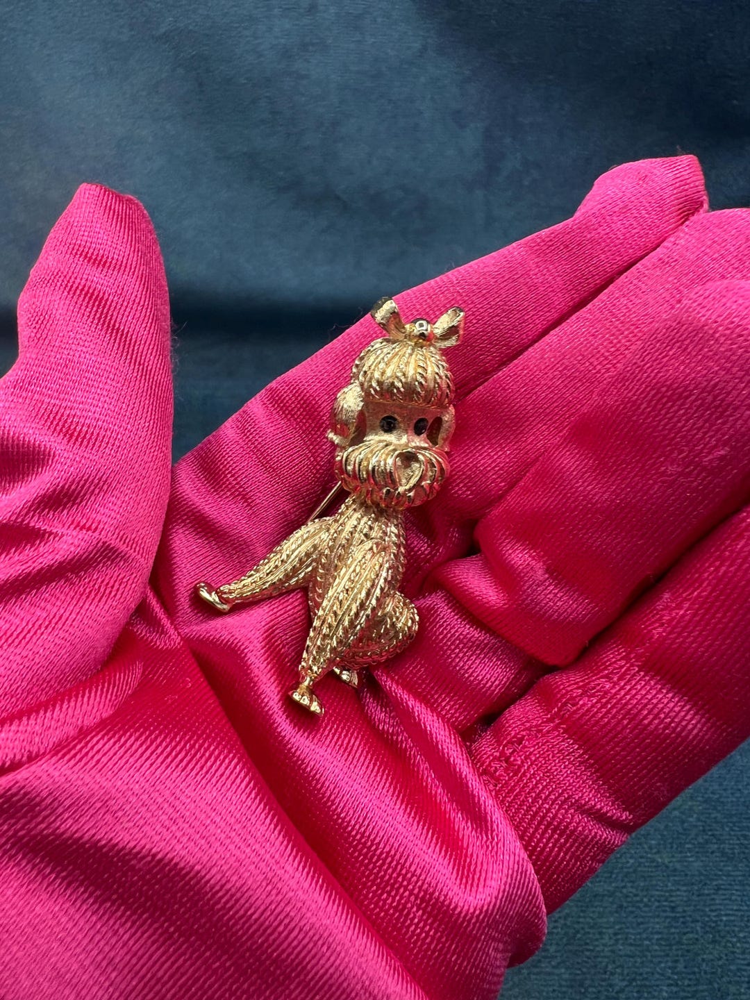 Vintage Poodle Pin Brooch by Monet Gold Tone With Black Gemstone Eyes ...