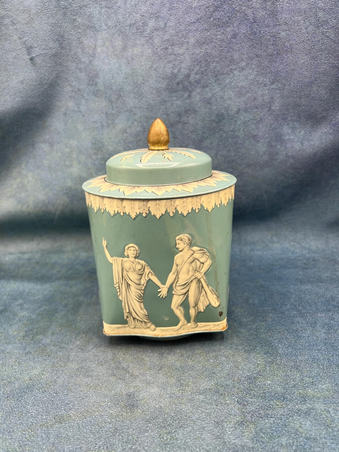 Vintage Tin Judgement of Hercules Blue and White Pedestal Tin Murray ...