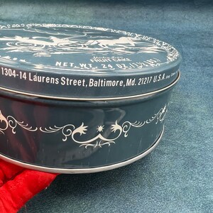 Vintage Tin Fruit Cake Tin Shirley Jean Blue Embossed White Horse and ...