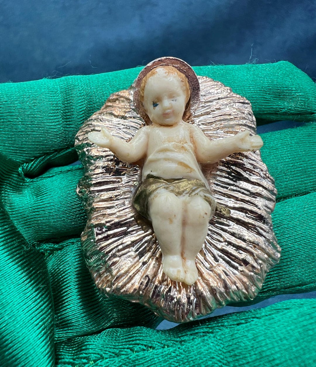 Vintage Baby Jesus From Nativity Made in Italy Metalic Paint on Hard ...