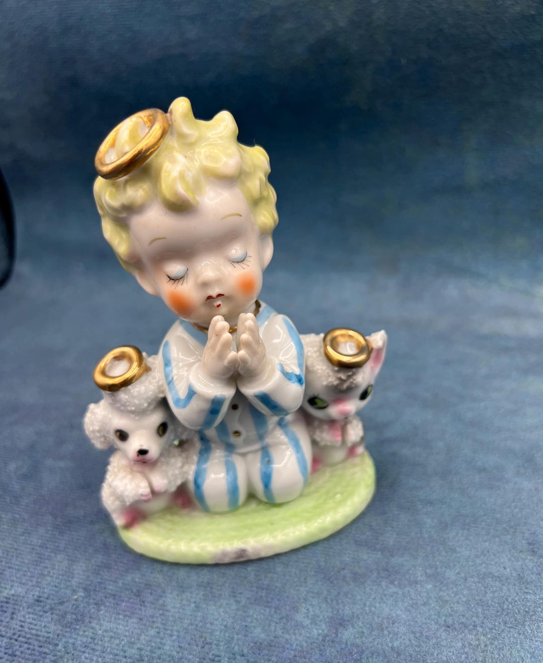 Vintage Napco Praying Angel Boy With Cat and Poodle Sugared Free ...