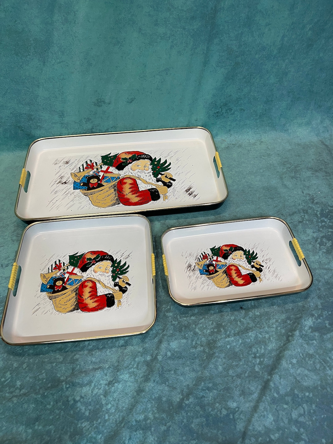 Vintage Santa Serving Trays Set of 3 Stacking Rectangle Made in Japan ...