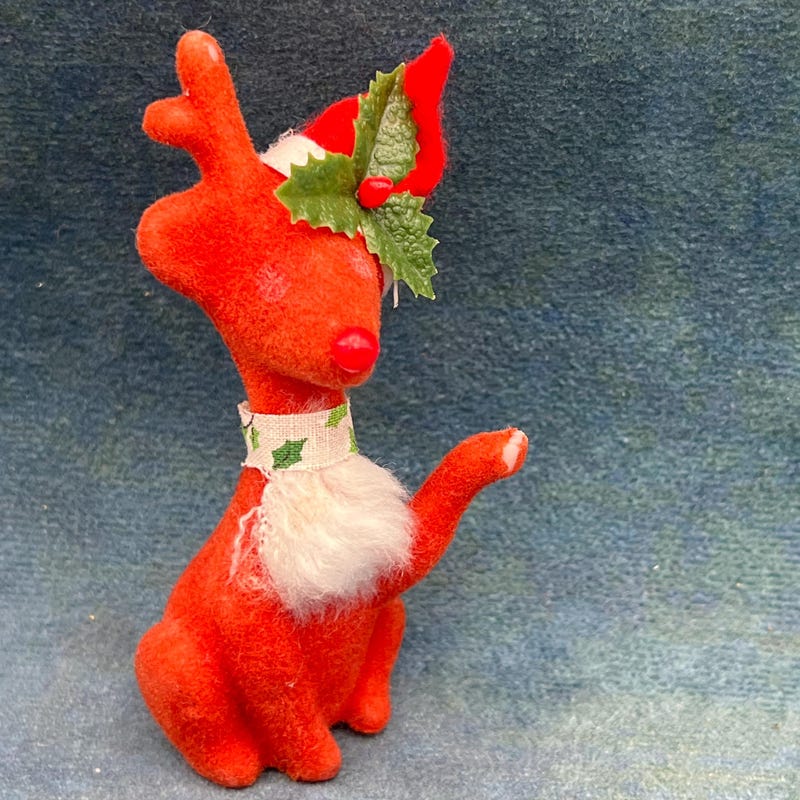Red Flocked Deer Ornament - Etsy