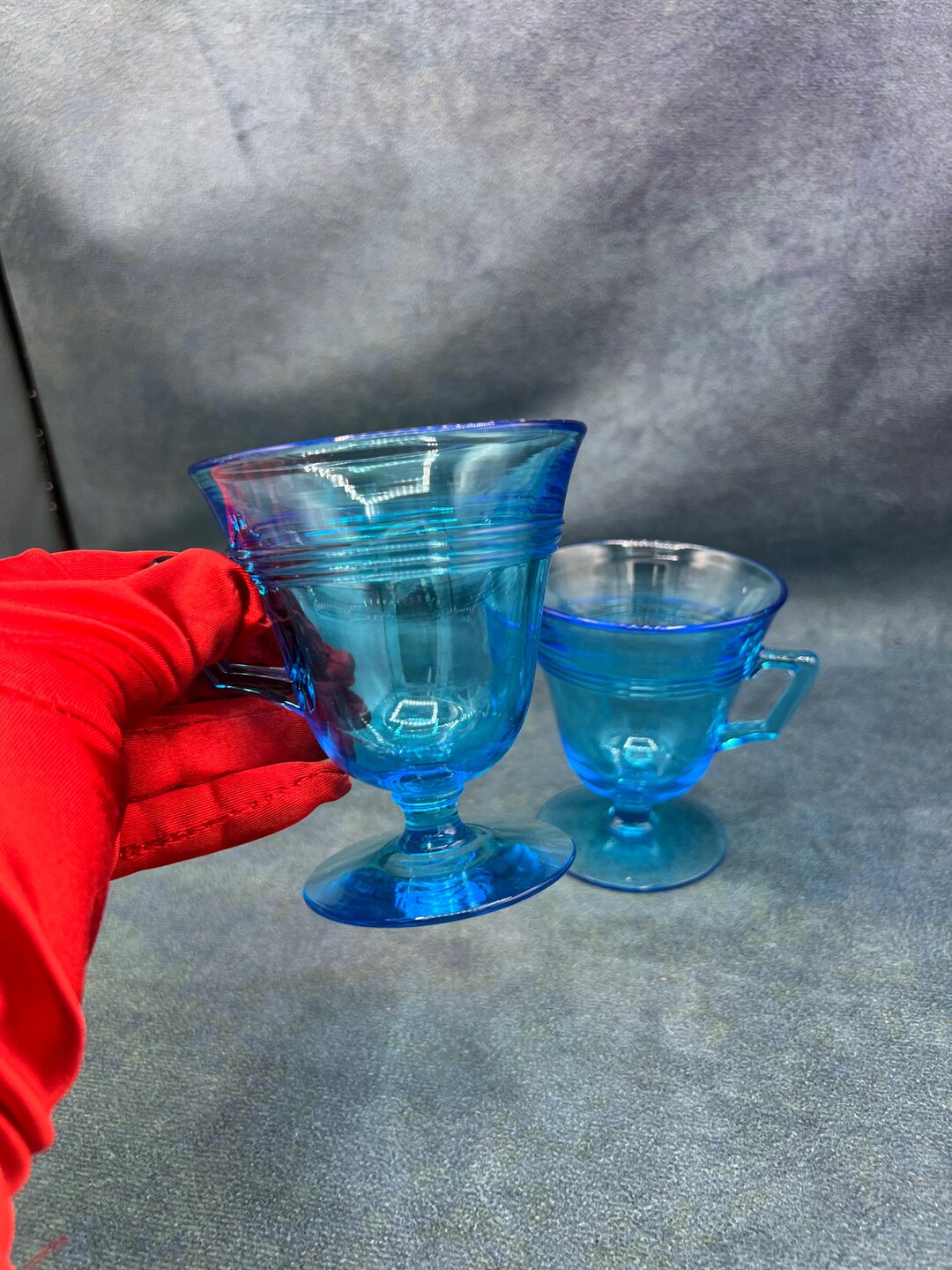 Vintage Aqua Blue Glass Tea Cups: Art Deco Set of 2 - Etsy