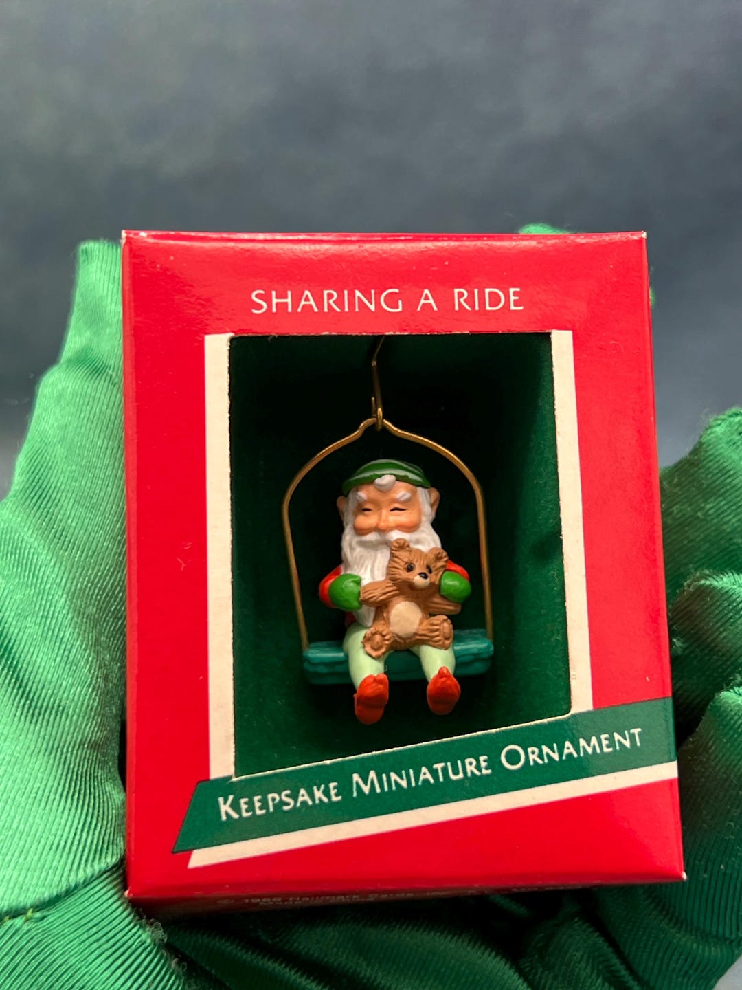 Hallmark Miniature Elf and Teddy Bear Ornament - Sharing a Ride (1989 ...