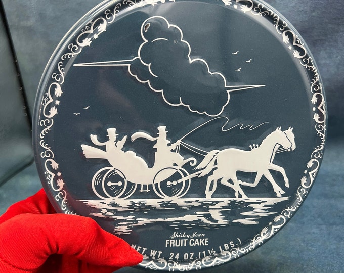 Vintage Tin Fruit Cake Tin Shirley Jean Blue Embossed White Horse and ...