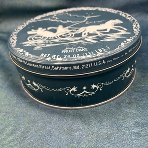 Vintage Tin Fruit Cake Tin Shirley Jean Blue Embossed White Horse and ...