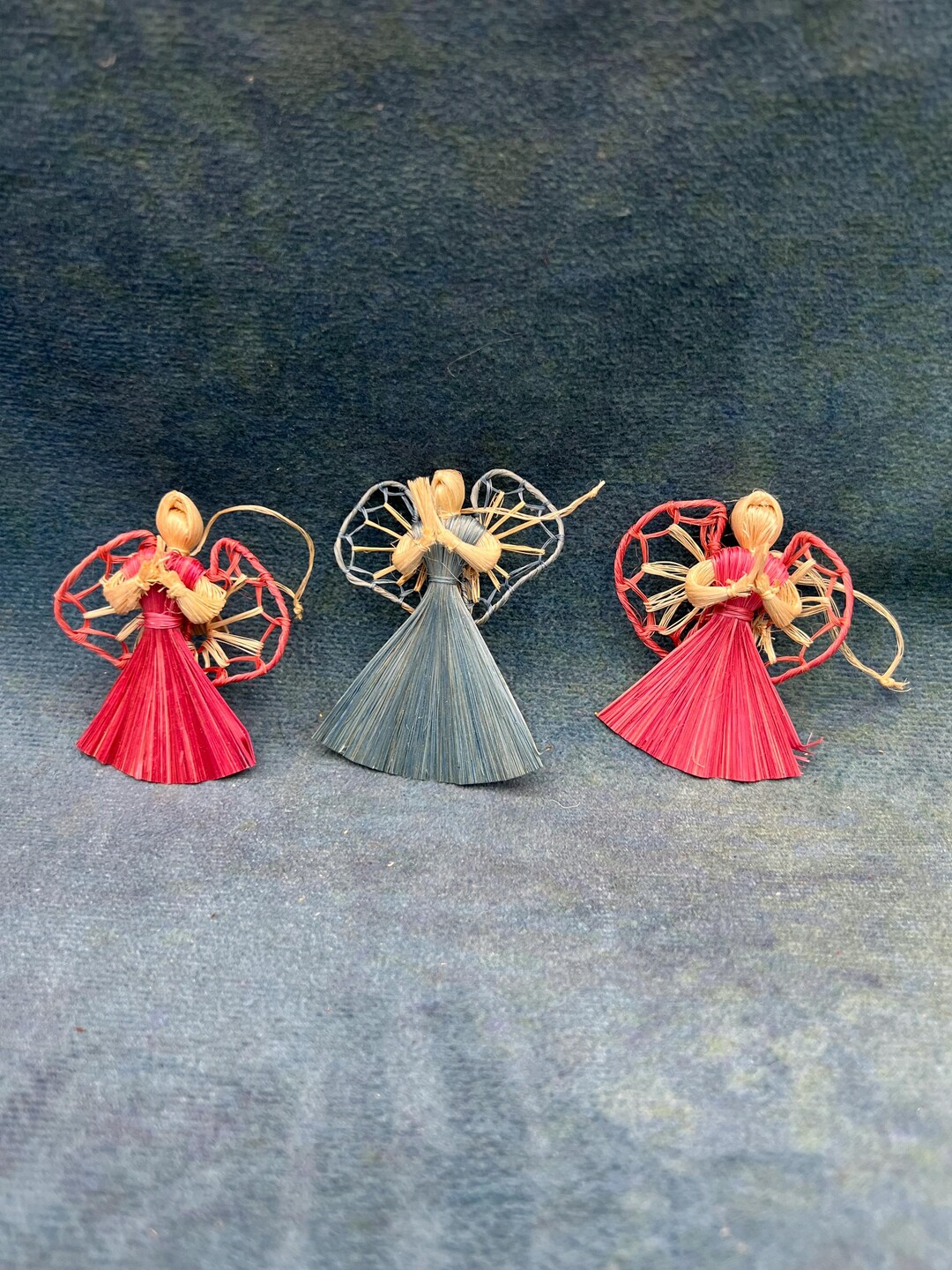 Vintage Straw Raffia Angel Christmas Ornaments Set of Three 2.5 Inches ...