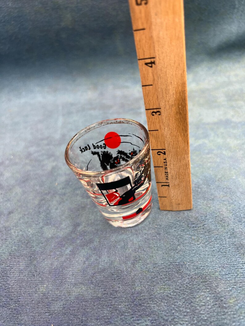 Vintage 40s Black Cat Fight Glass Good Luck Novelty Shot Glass Jigger ...