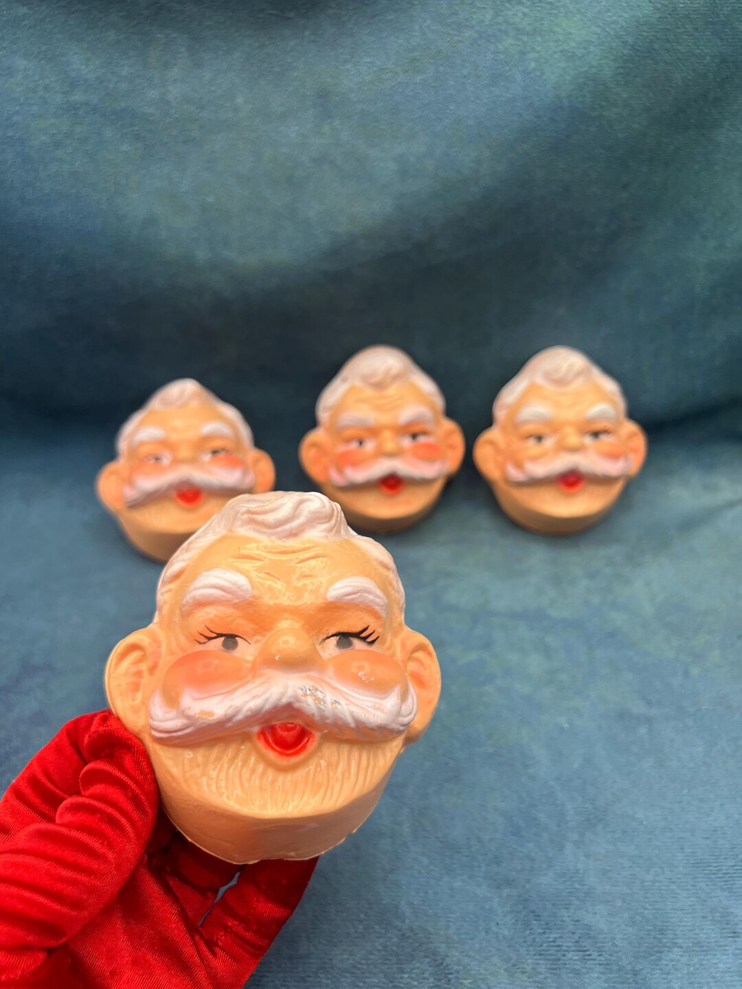 Vintage Plastic Santa Head Half Face Doll Making Set of Foursanta Claus ...