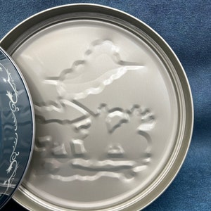 Vintage Tin Fruit Cake Tin Shirley Jean Blue Embossed White Horse and ...