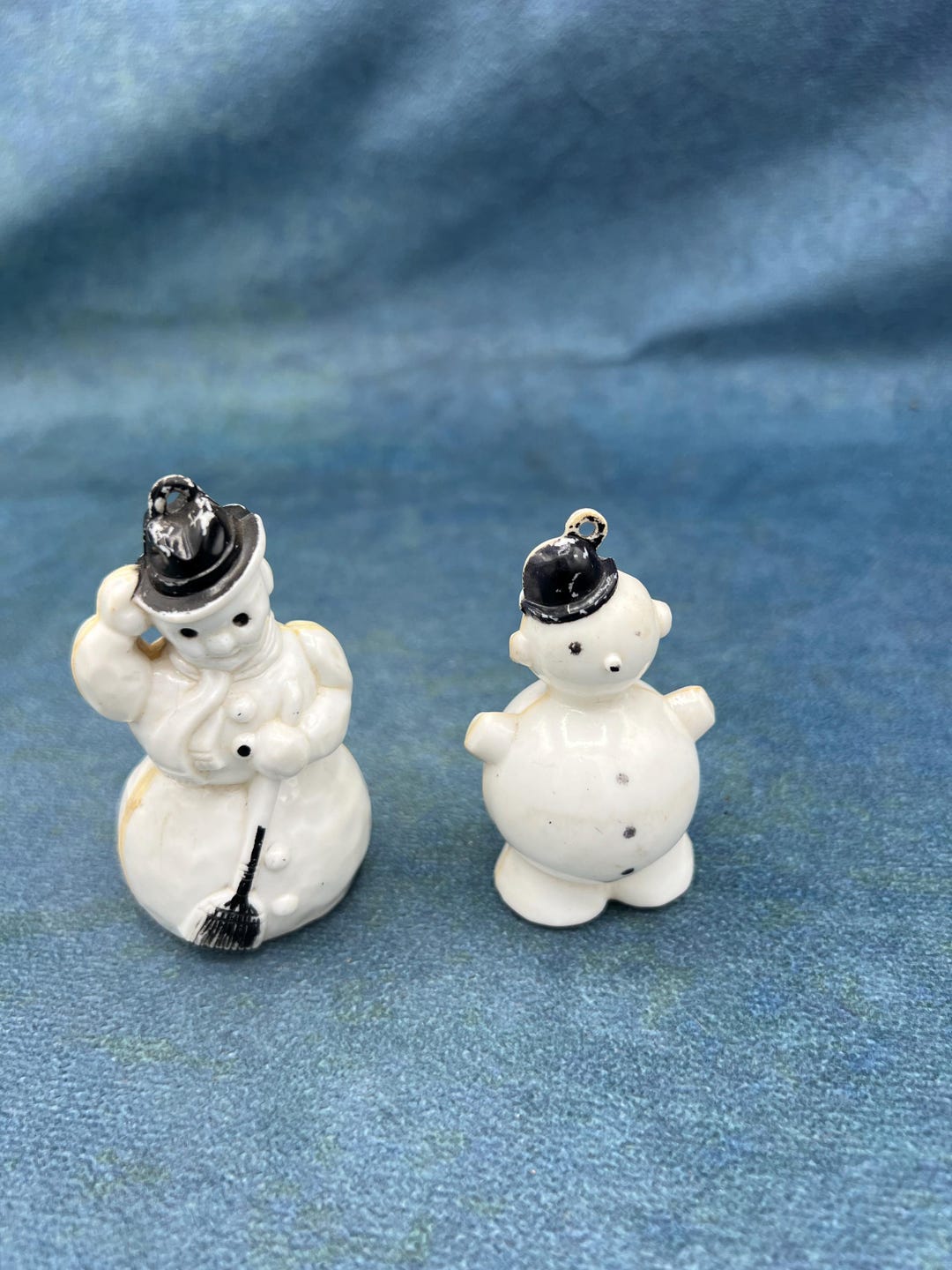 Vintage Hard Plastic Snowmen 1950s White and Black Set of Two Free ...
