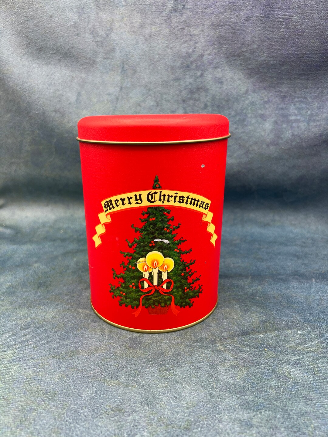 Vintage Christmas Tin Red With Christmas Tree - Etsy