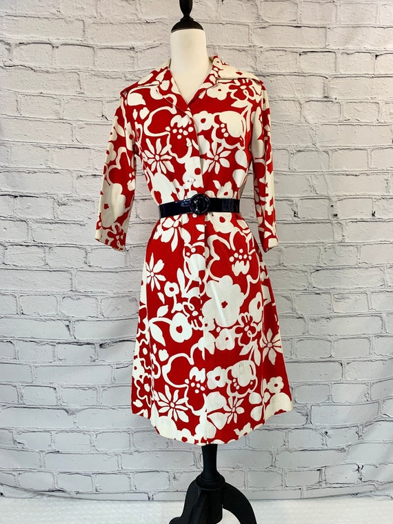 Vintage Flutterbye Red and White Floral Dress | Etsy