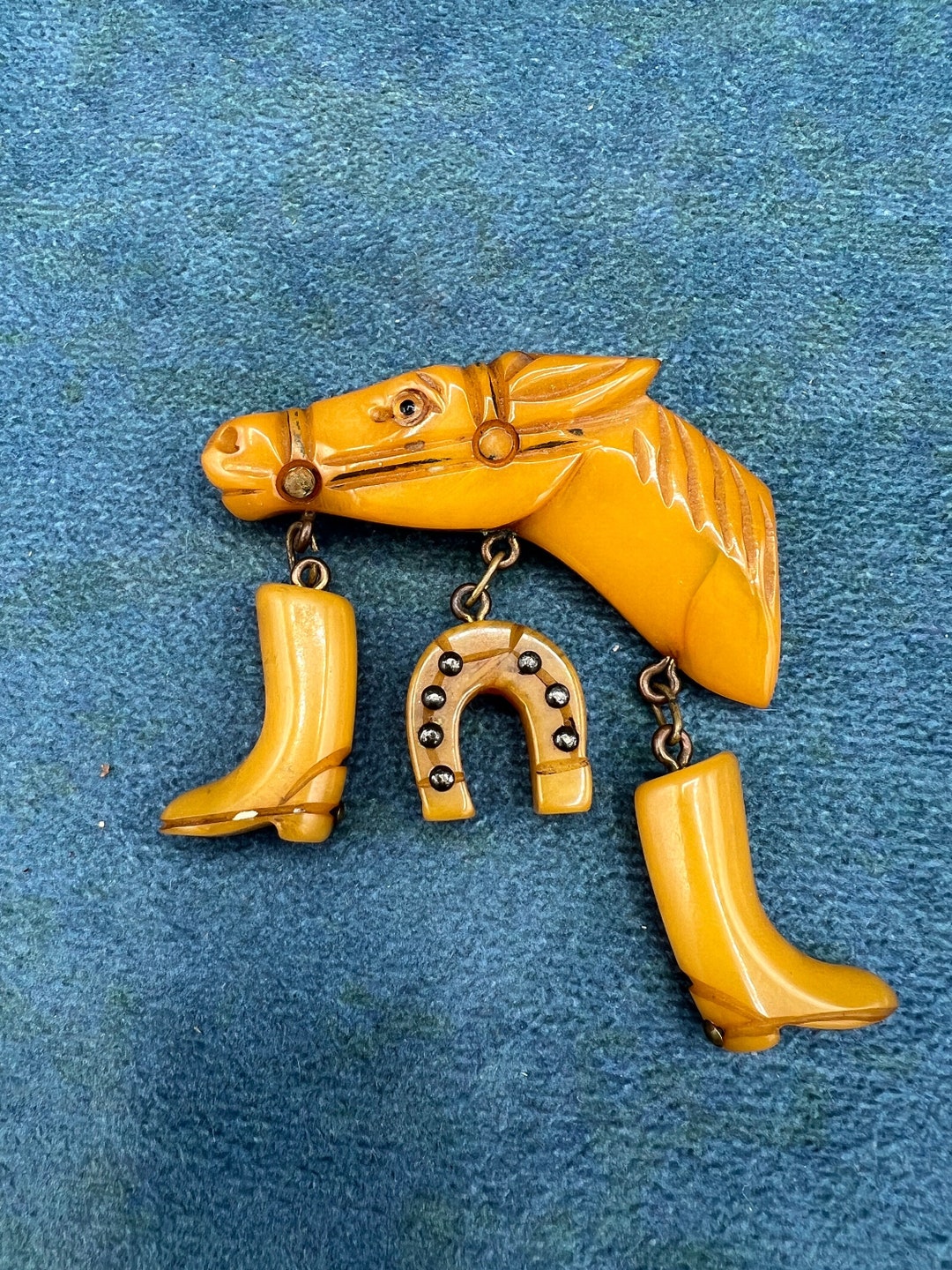 Vintage Butterscotch Bakelite Horse Pin With Dangling Boots - Etsy