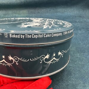 Vintage Tin Fruit Cake Tin Shirley Jean Blue Embossed White Horse and ...